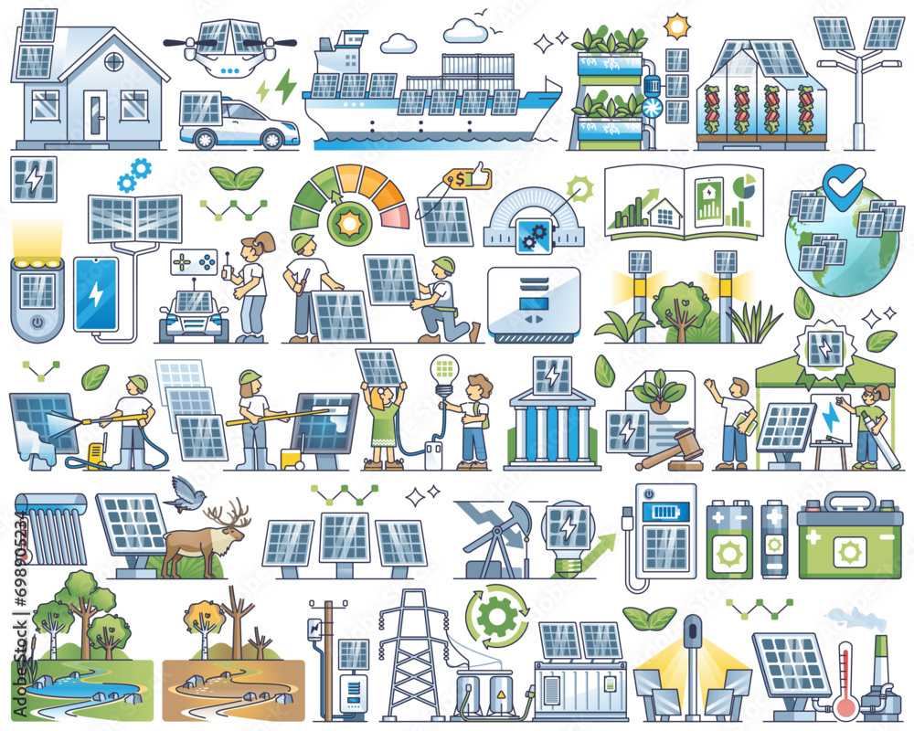 Solar energy and sun panels for electricity generation outline ...