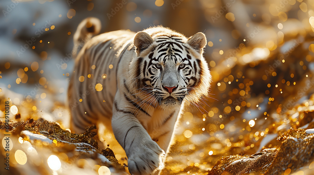 Tiger in the nature habitat. Tiger running out during the golden light ...