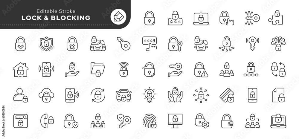 Set of line icons in linear style. Series - Locking lock. Padlock and ...