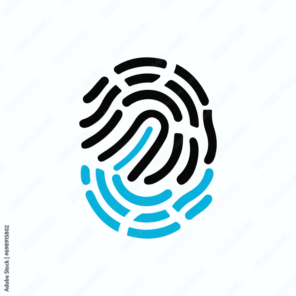 Fingerprint icon Black and blue. Simple vector illustration isolated on ...