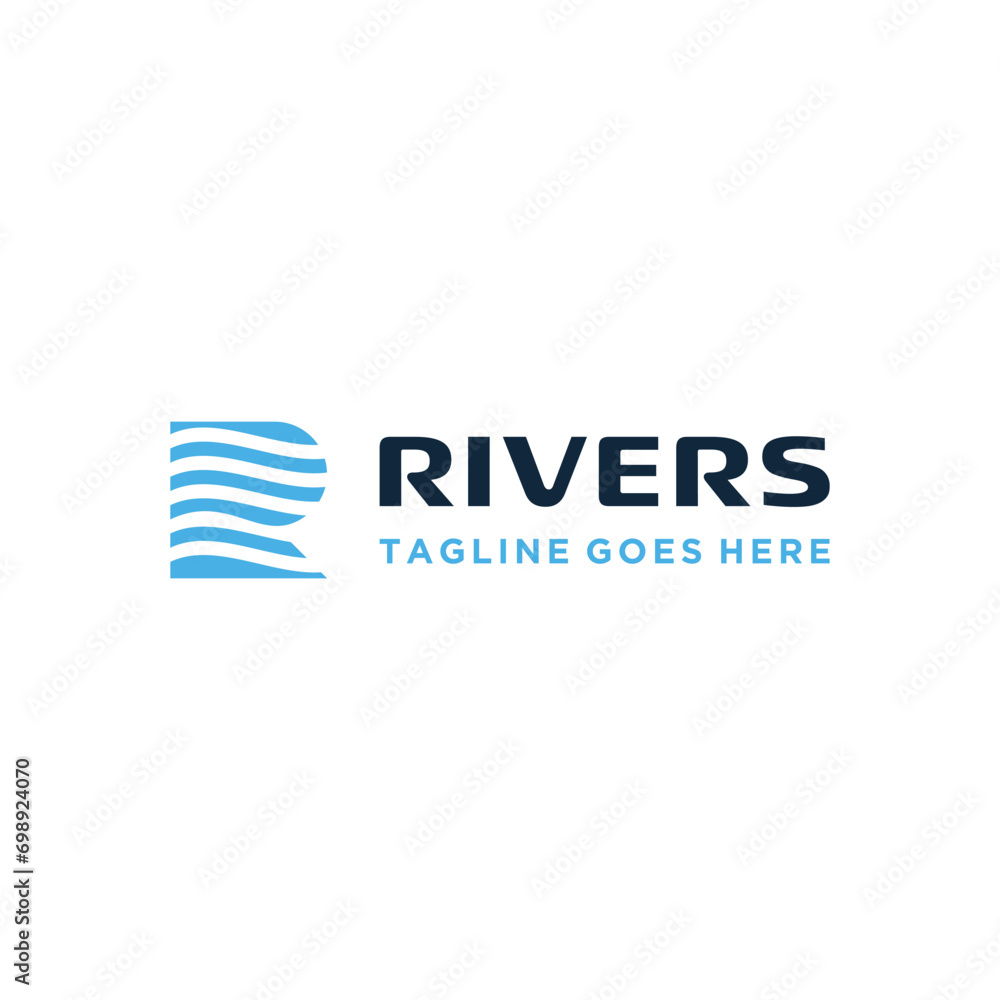 Modern Initial Letter R with Calm Water Flow Diagram For Beach Water ...