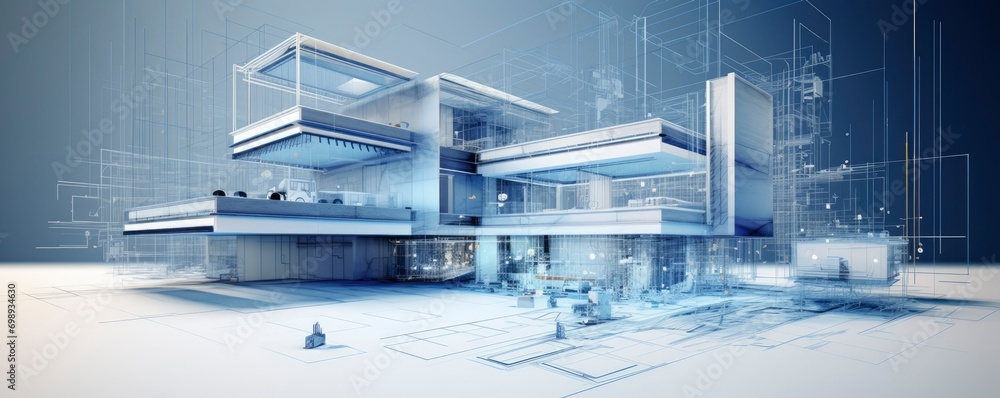 building blueprint plans and house model ,Generative AI Stock Photo ...