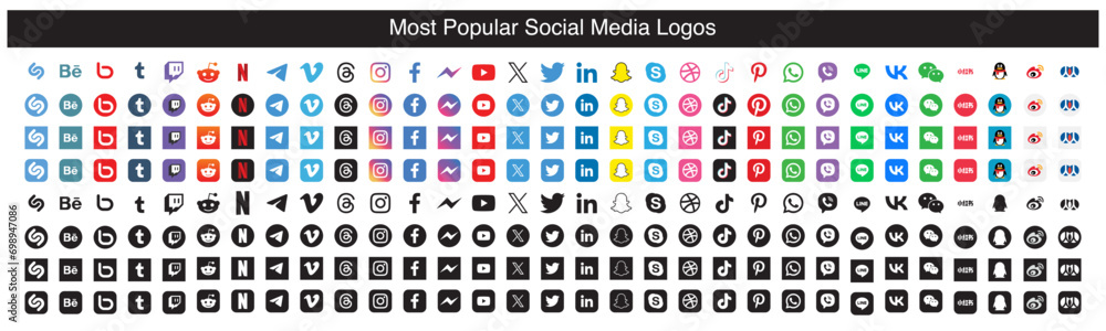 Most Popular Social media icon. Facebook, Instagram, LinkedIn, Line ...