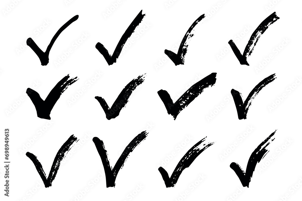 Hand drawn check mark doodle set. Marker right sign clipart. Ink ...