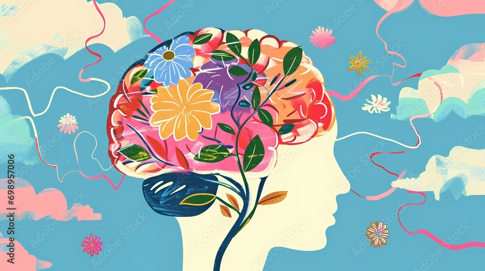 An artistic representation of mental wellbeing, featuring a human head ...