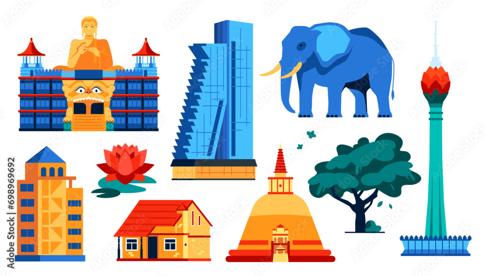 Sights of Sri Lanka - flat design style objects set. High quality ...