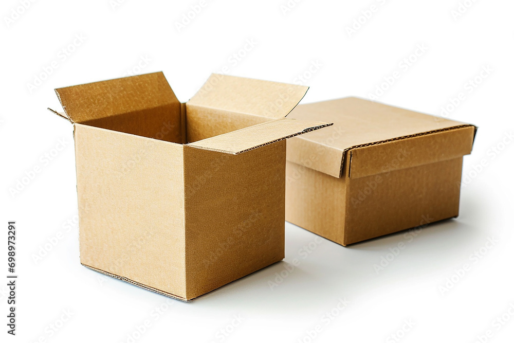 Open and Closed Cardboard Boxes on Isolated White Background, Front ...