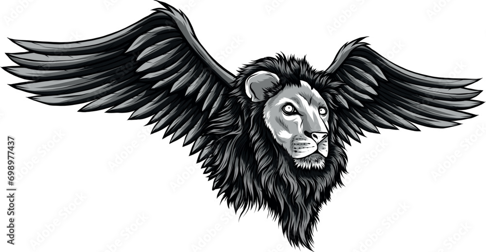 monochromatic lion head winged on white background Stock Vector | Adobe ...