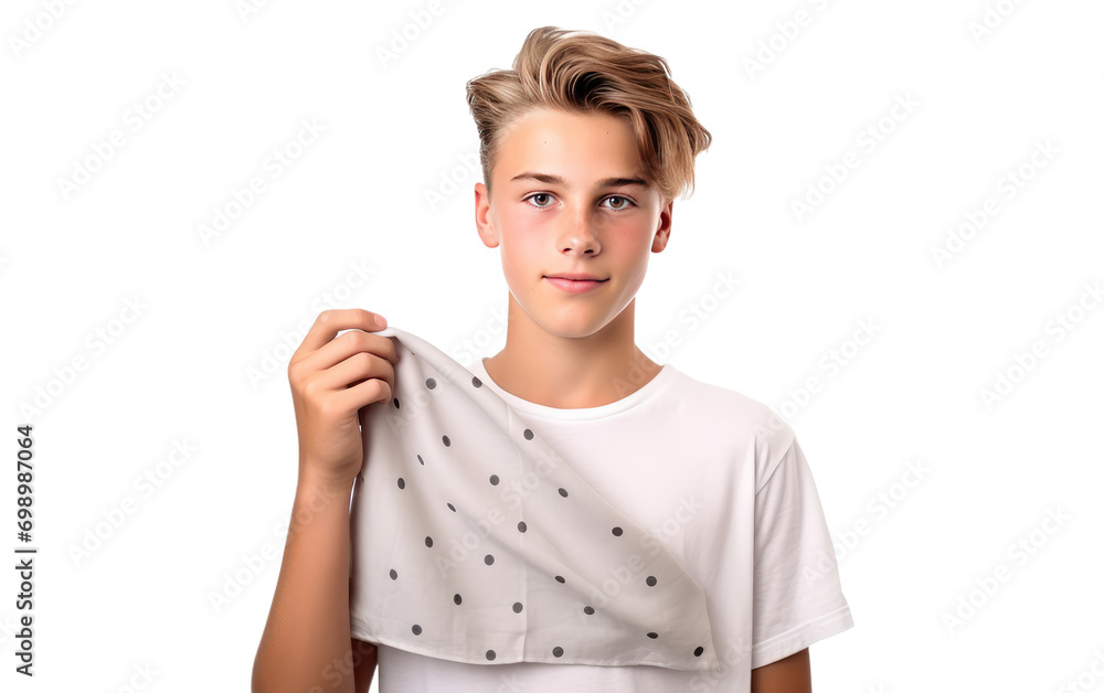 Foto de Genuine Snapshot of Teen Boy with Paisley Print Isolated on ...