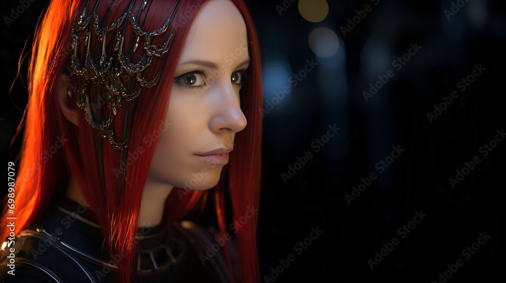 ethereal grace: a delicate profile of a red-haired beauty, her pale ...