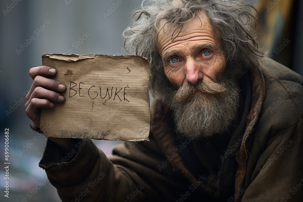 Generative AI picture of desperate homeless person man woman child poor ...