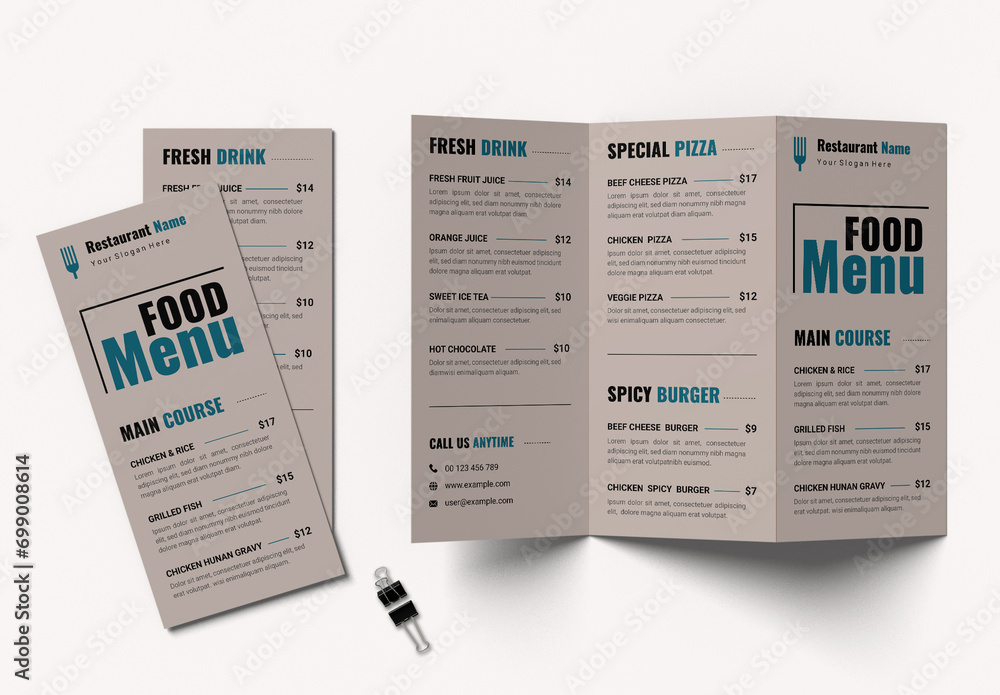 Food Menu Trifold Brochure Design Stock Template | Adobe Stock