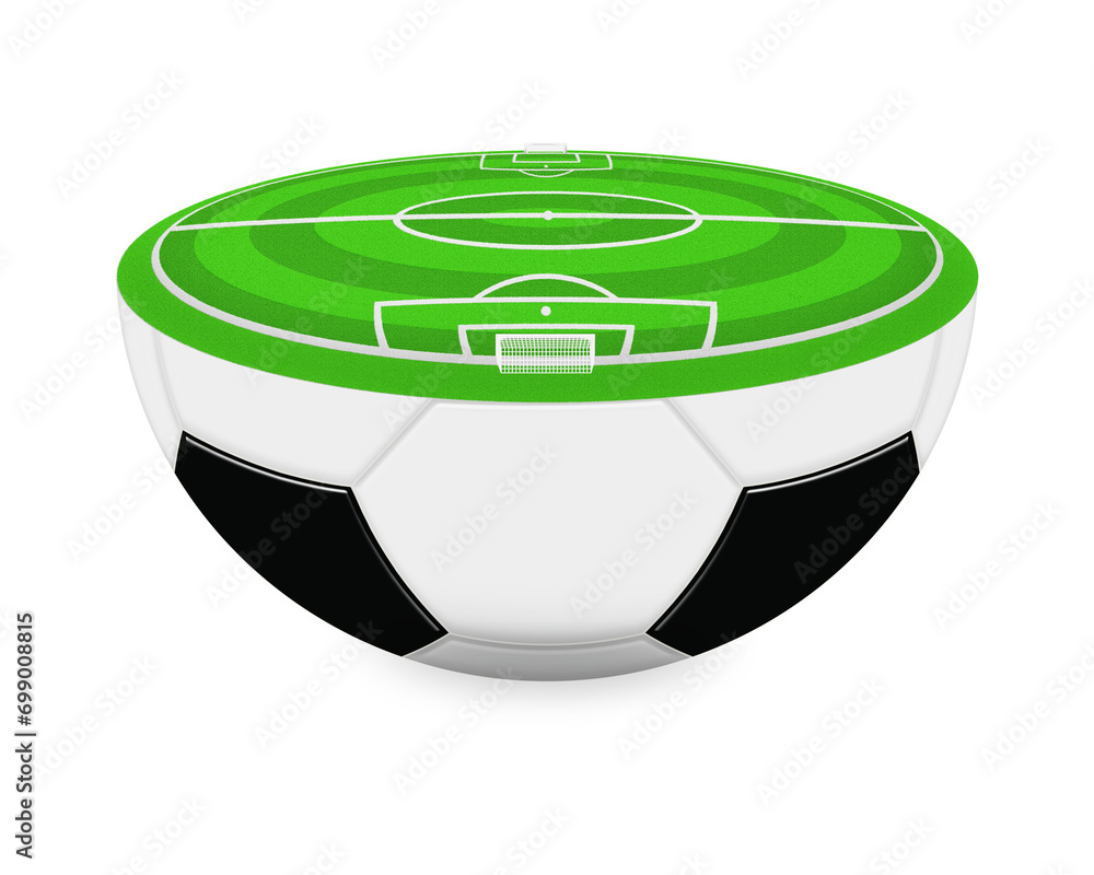Classic football field in half soccer ball style. 3d sports ...