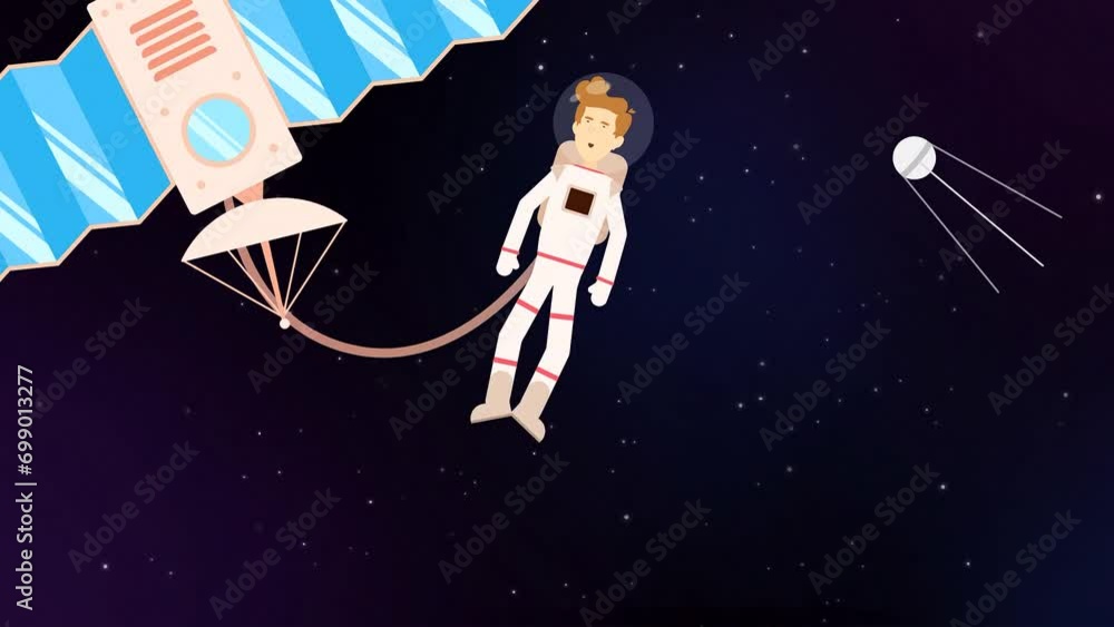 Vidéo Stock 2d Animated Astronaut In Space Suit Floating In Space ...