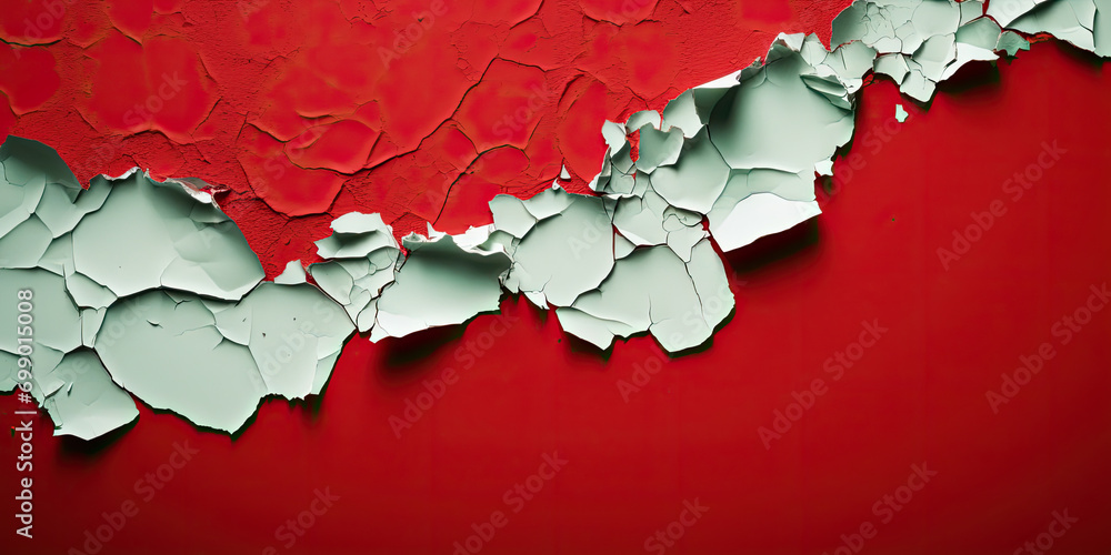 Arafed red wall with torn pieces of paper depicts a distressed wall ...