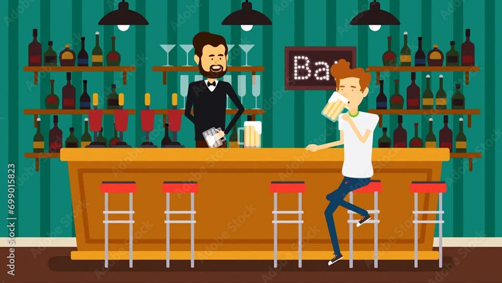 Vidéo Stock 3d Cartoon Animated Man Drinking Beer At The Bar Counter ...