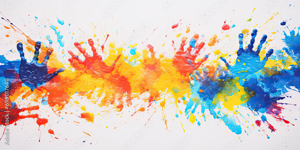 A painting with handprint paint specks suitable for creative ...