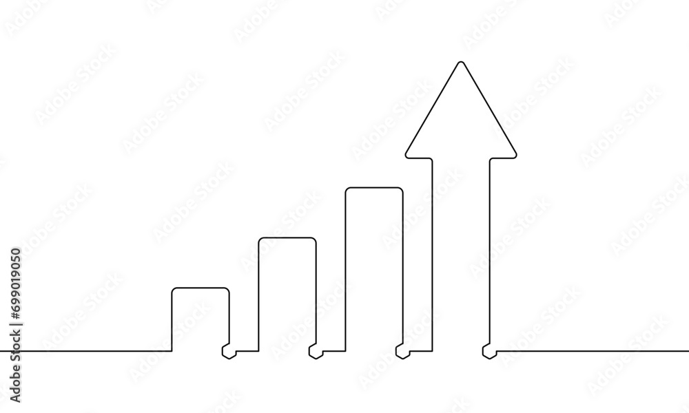 Continuous line drawing of growth graph. Illustration vector of arrow ...