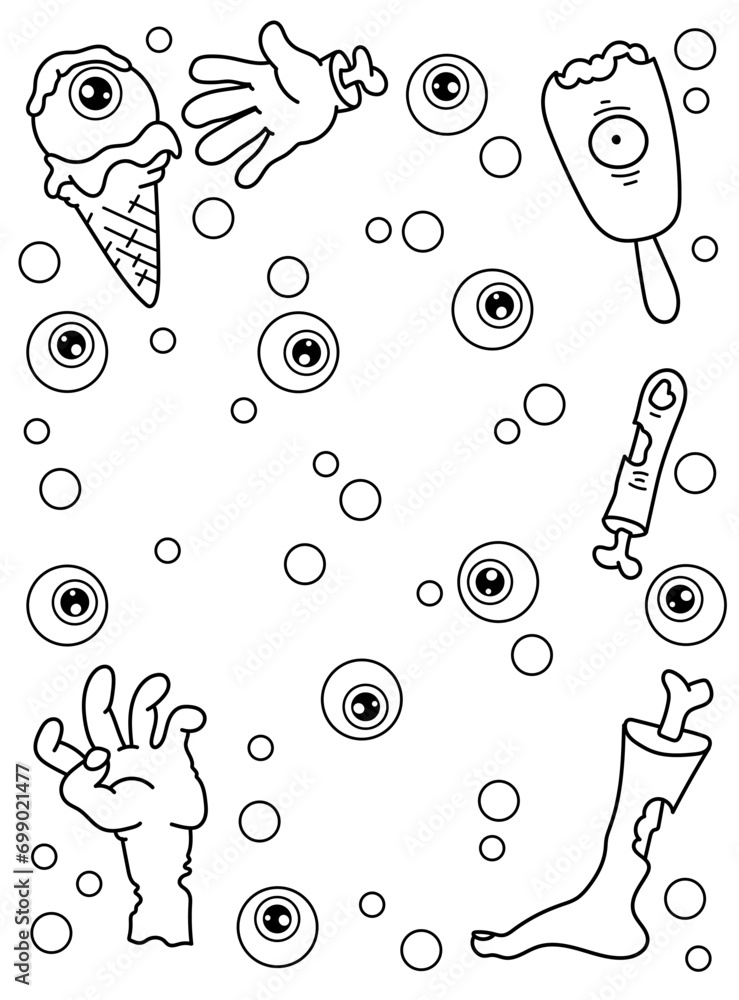 Halloween background, ice cream, hands, feet, eyes. Spooky sweets ...