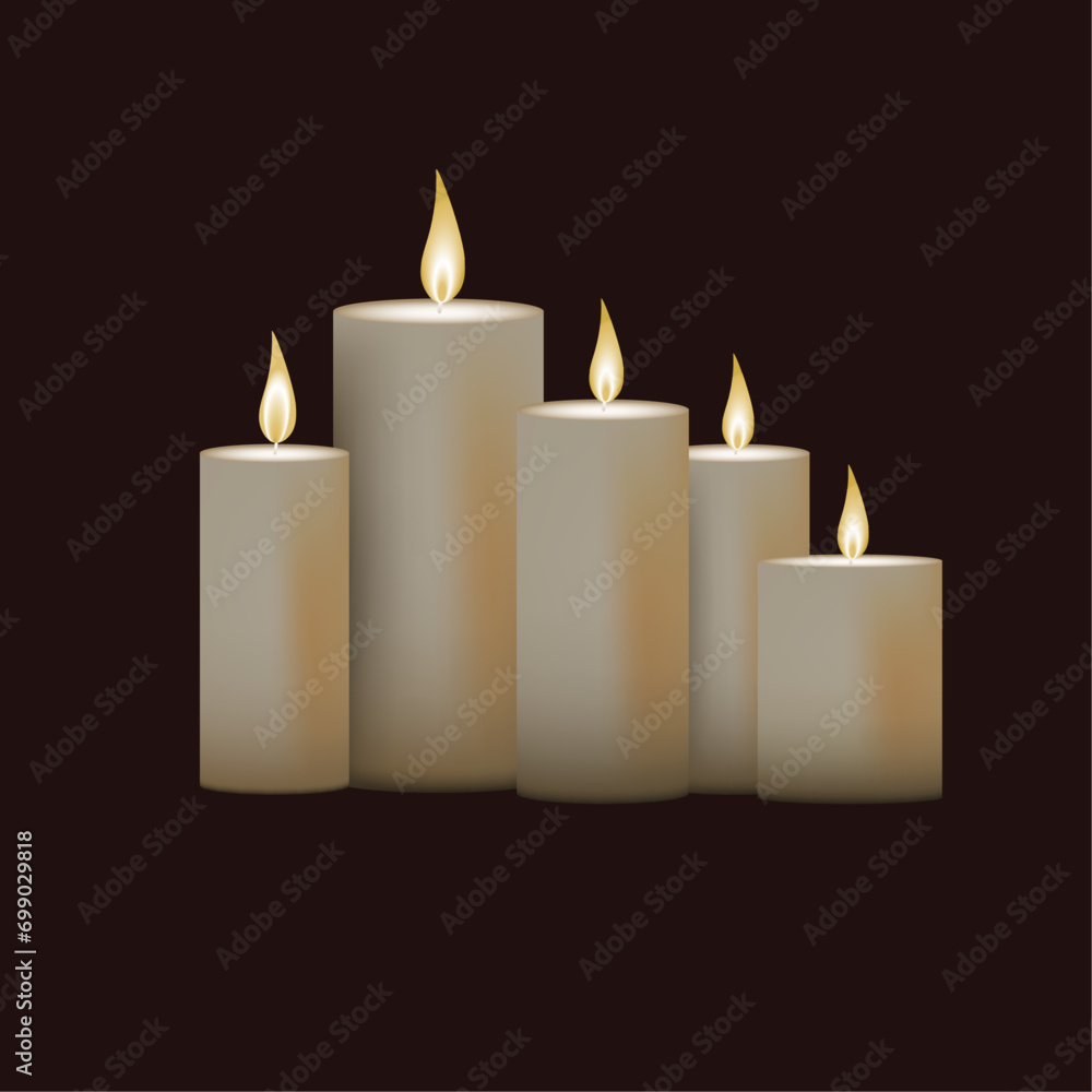 vector set of candles burning in the dark. thick candles of different ...