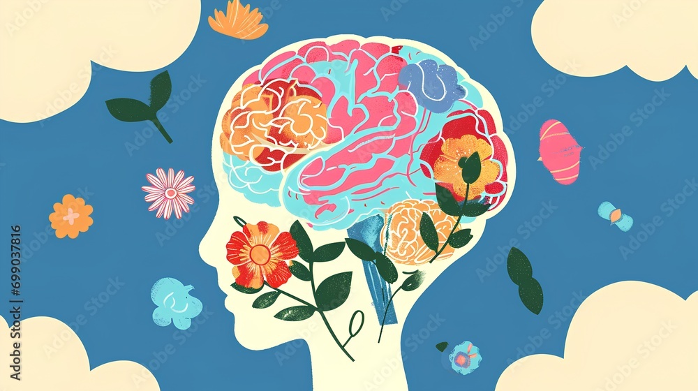 An artistic representation of mental wellbeing, featuring a human head ...