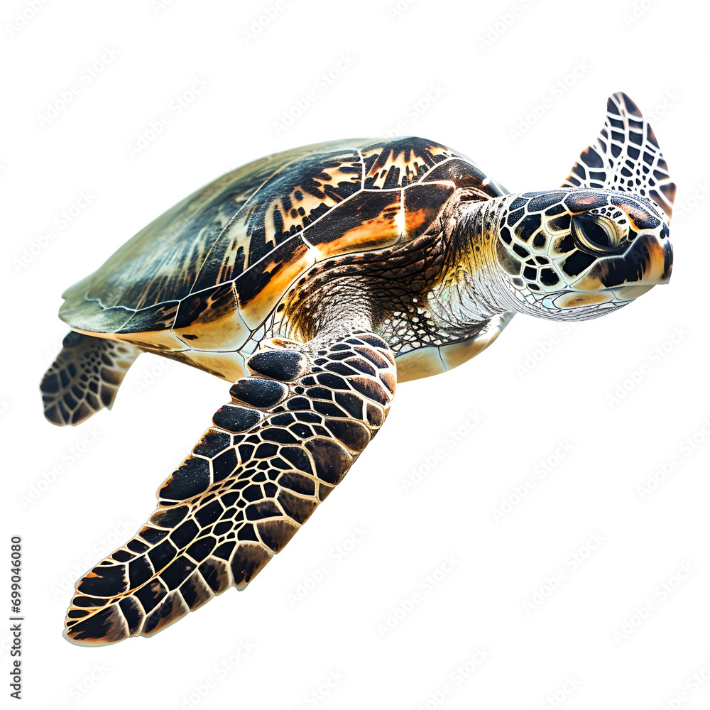 Swimming sea turtle: A sea animal in photography, Isolated on ...