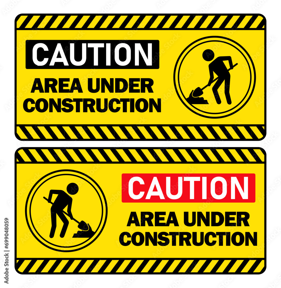 caution construction area under work sign poster design yellow black ...