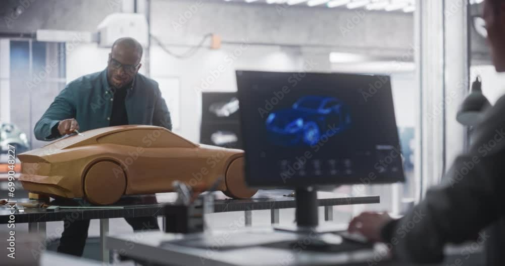 Automotive Designer and Modeler Working as a Team on Creating a ...