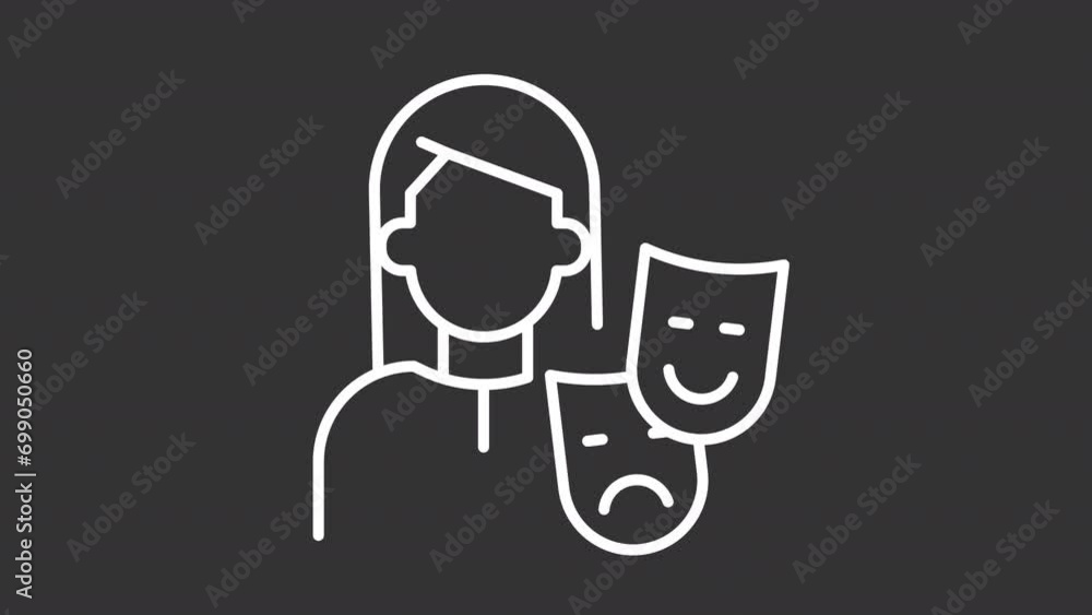 2D white simple thin line animation of female persona icon, HD video ...