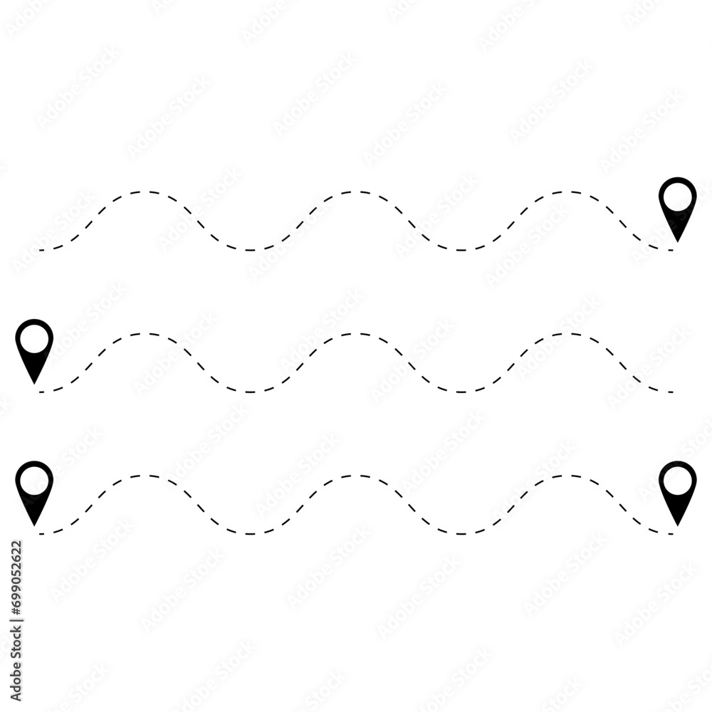 Map pointer with dotted lines, route location icon, location vector ...