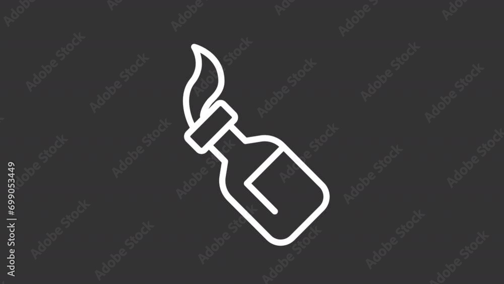 2D white simple thin line animation of molotov cocktail icon, HD video ...