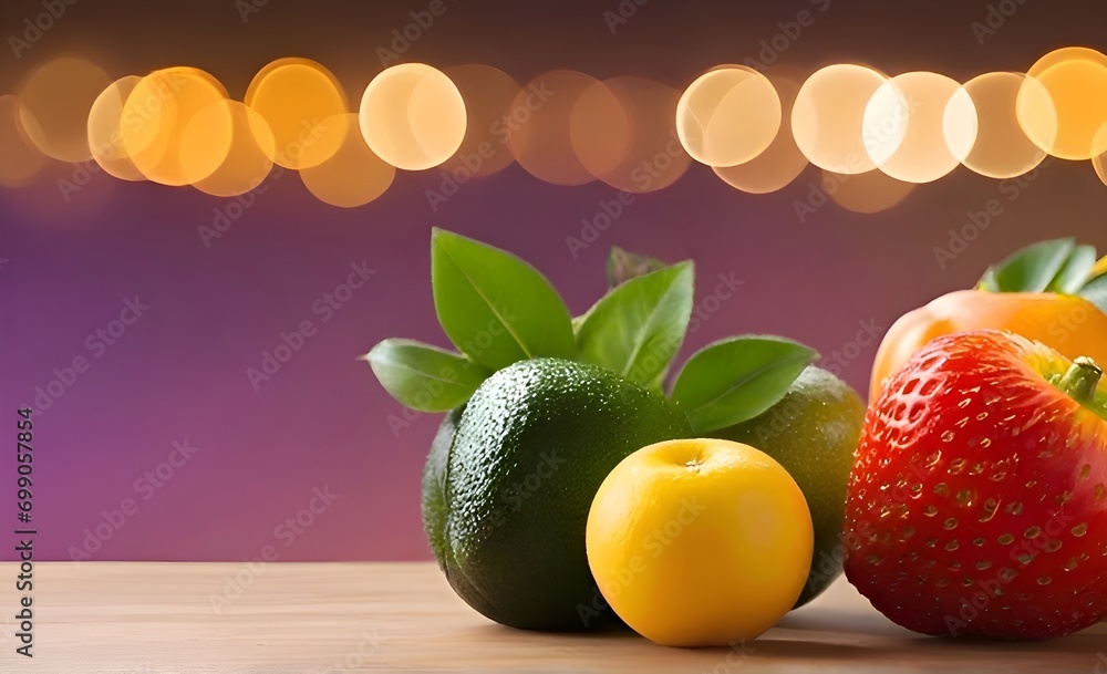generative ai. a group of fruits sitting on top of a wooden table, gems ...
