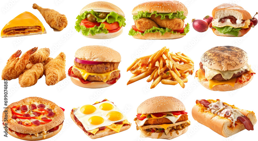 ll Fast Food collection set, isolated on white background. Fried ...