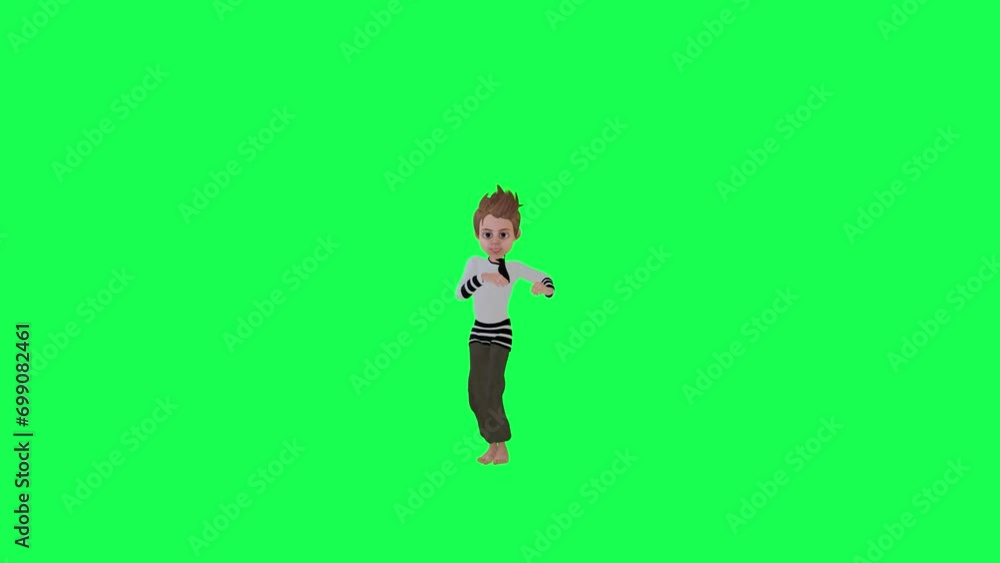 Green screen cute boy dancing front angle green screen isolated cartoon ...