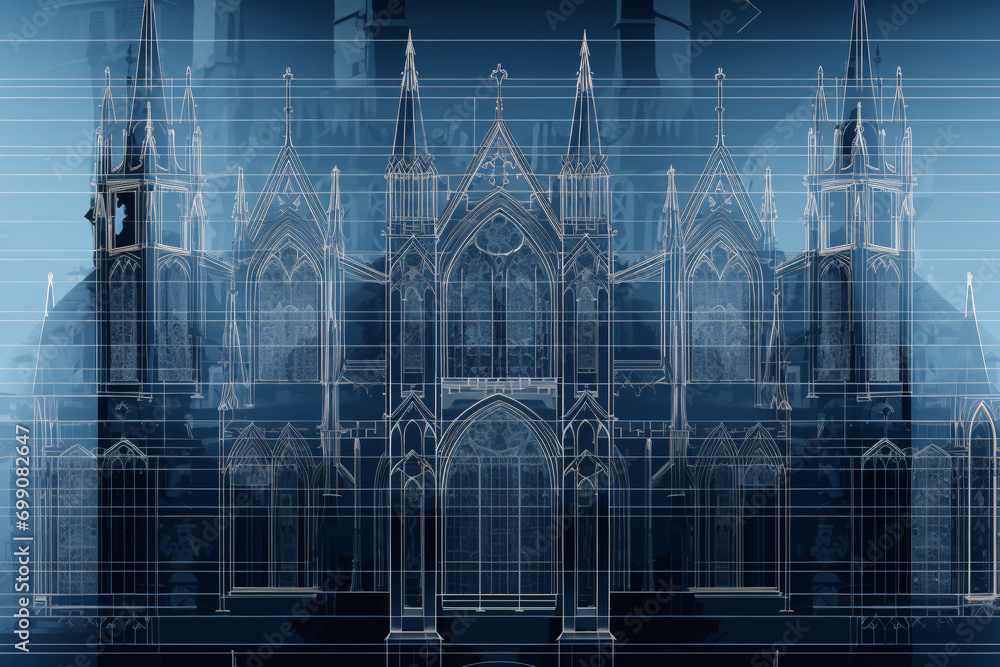 Gothic architecture blueprints illustration background Stock ...