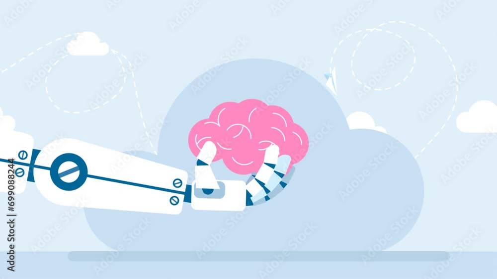 The impact of modern technologies on human thinking. The robot`s hand ...