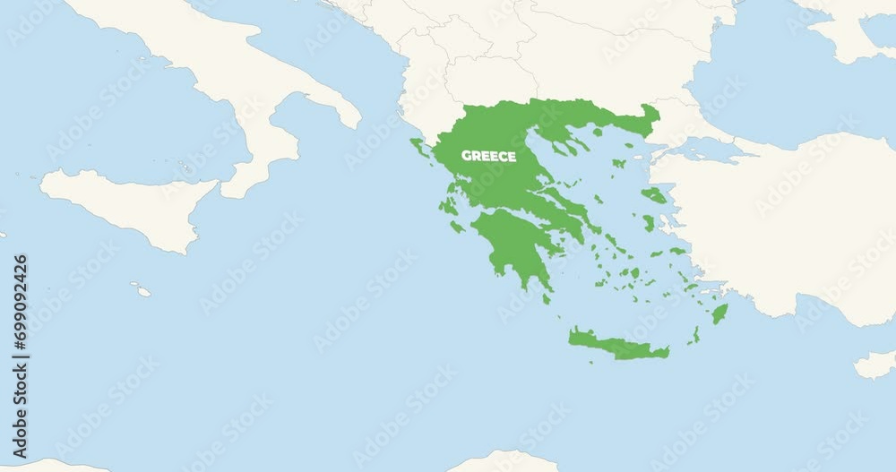 World Map Zoom In To Greece. Animation in 4K Video. Green Greece ...