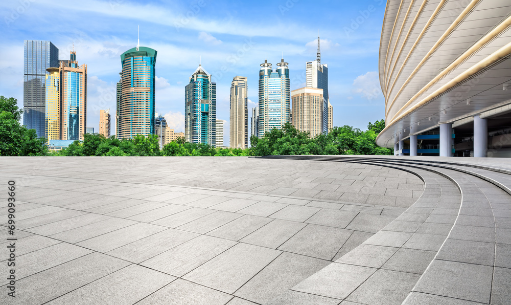 City square floor and modern commercial building scenery in Shanghai ...