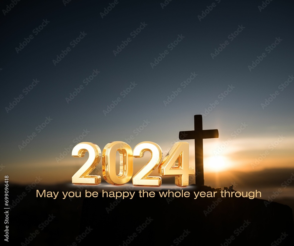 New Year 2024 Christians hold high the cross of Jesus Christ, symbolizing death and resurrection ...