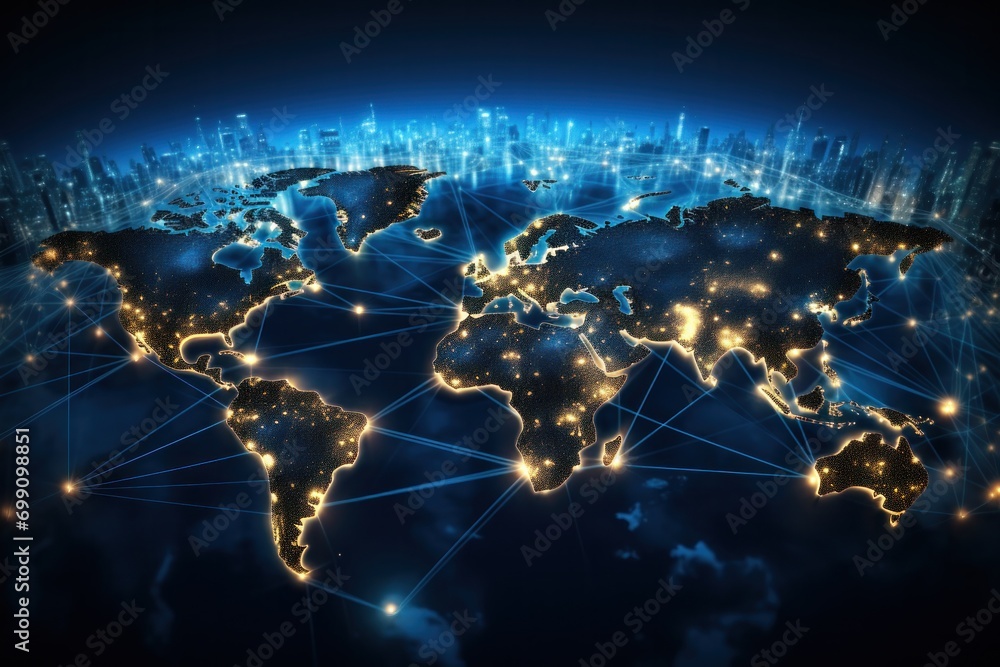 earth, cyberspace, continent, global, map, network, connection ...