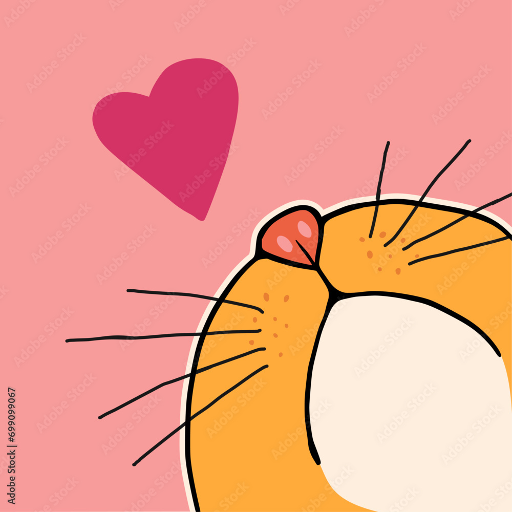 Cat sniff love on pink background. Contemporary poster print banner ...