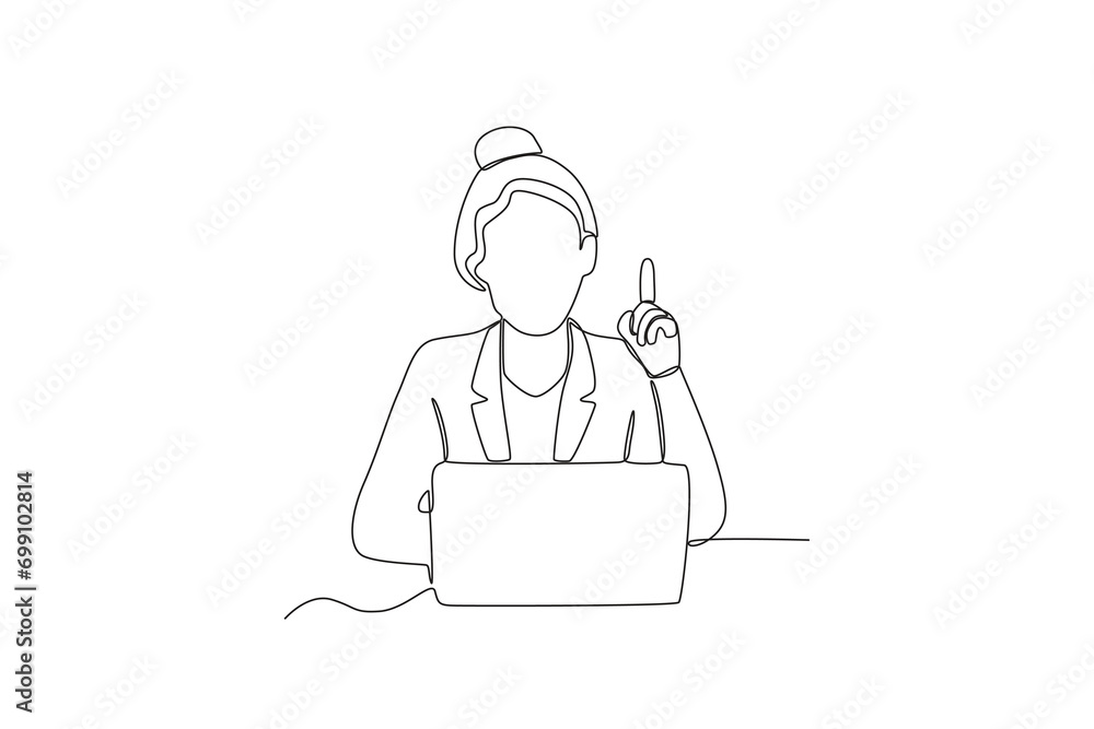 Single continuous line drawing of Female employee getting idea ...