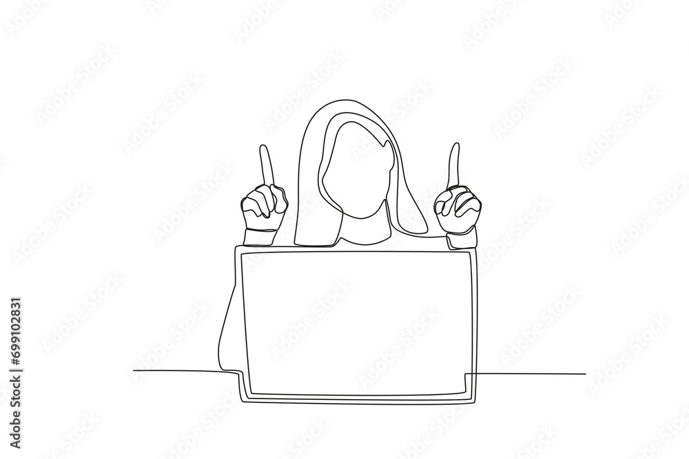 Single continuous line drawing of Happy female employee at work ...