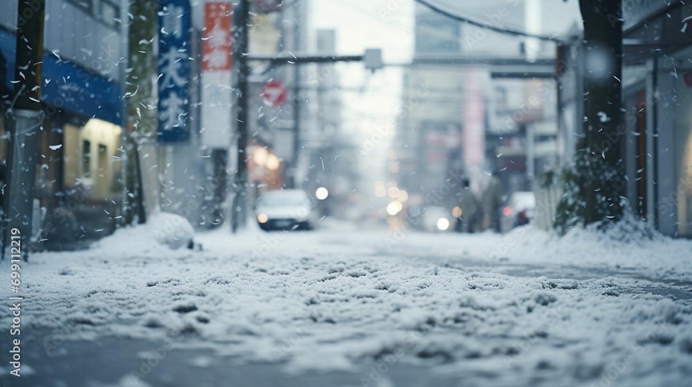 Heavy snowfall on the streets in Japan. Shallow depth of field. Stock ...