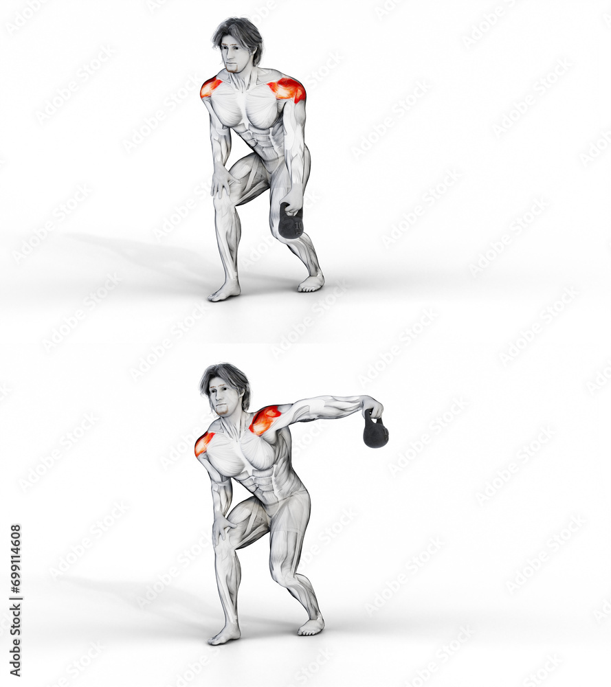 229 Shoulders- Kettlebell Single Arm Rear Delt Fly. 3D Anatomy of ...