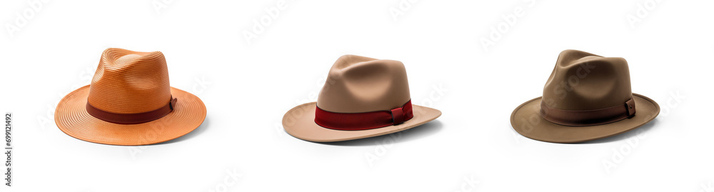 set collection of stylish women and men derby fedora hats and in ...