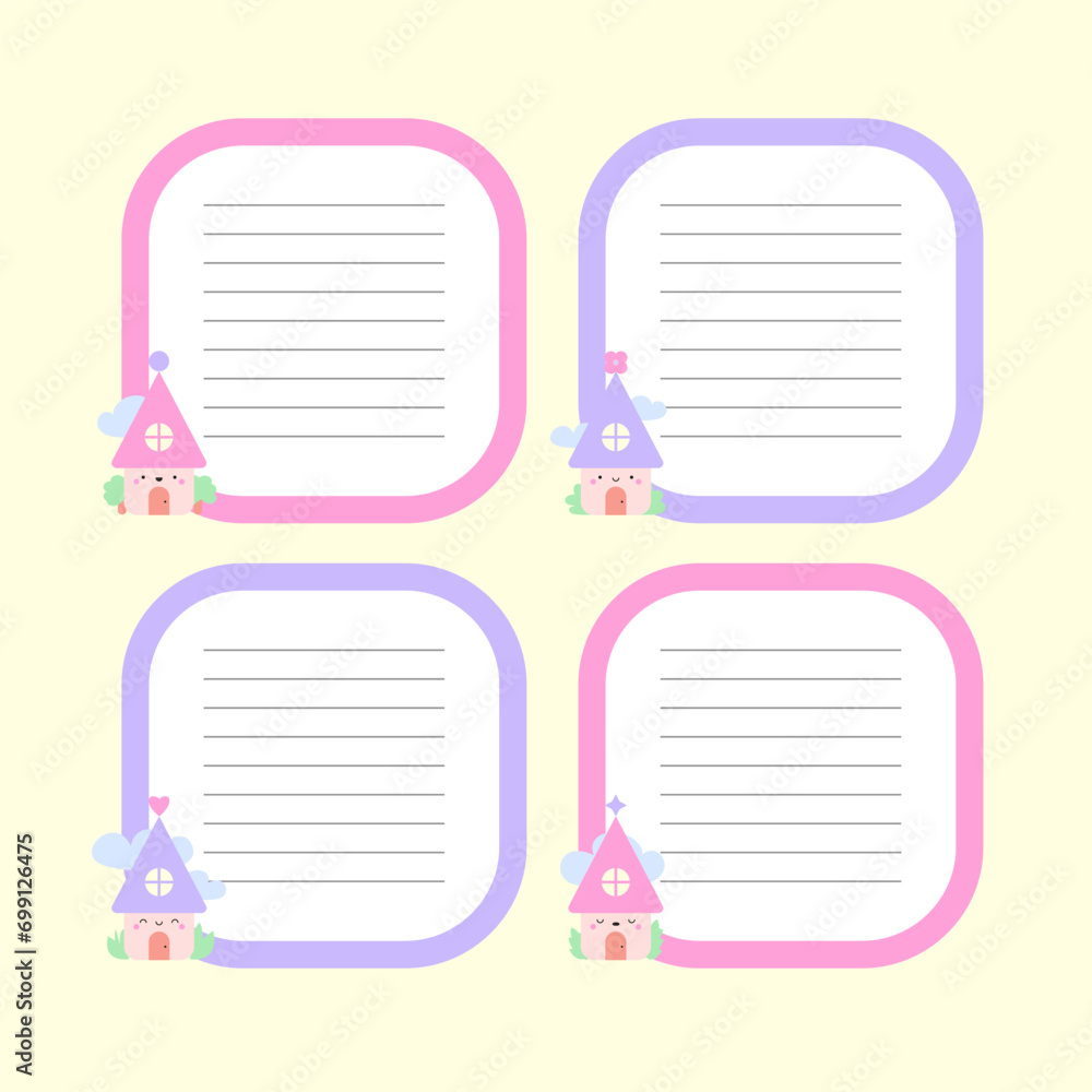 Checklist, to do notes, task planner cute design set with kawaii houses ...