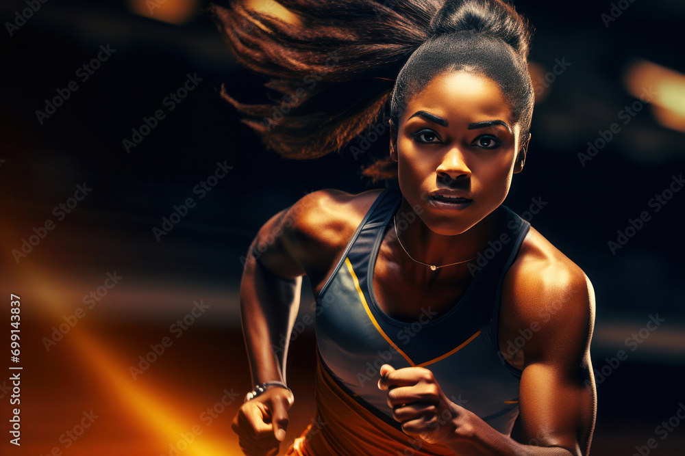 Athlete, female, 24 years old, African, in a running outfit, on the ...