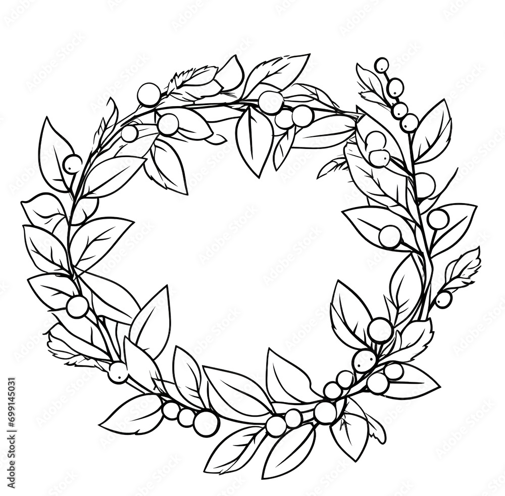 Christmas wreath coloring page isolated on transparent background. PNG ...
