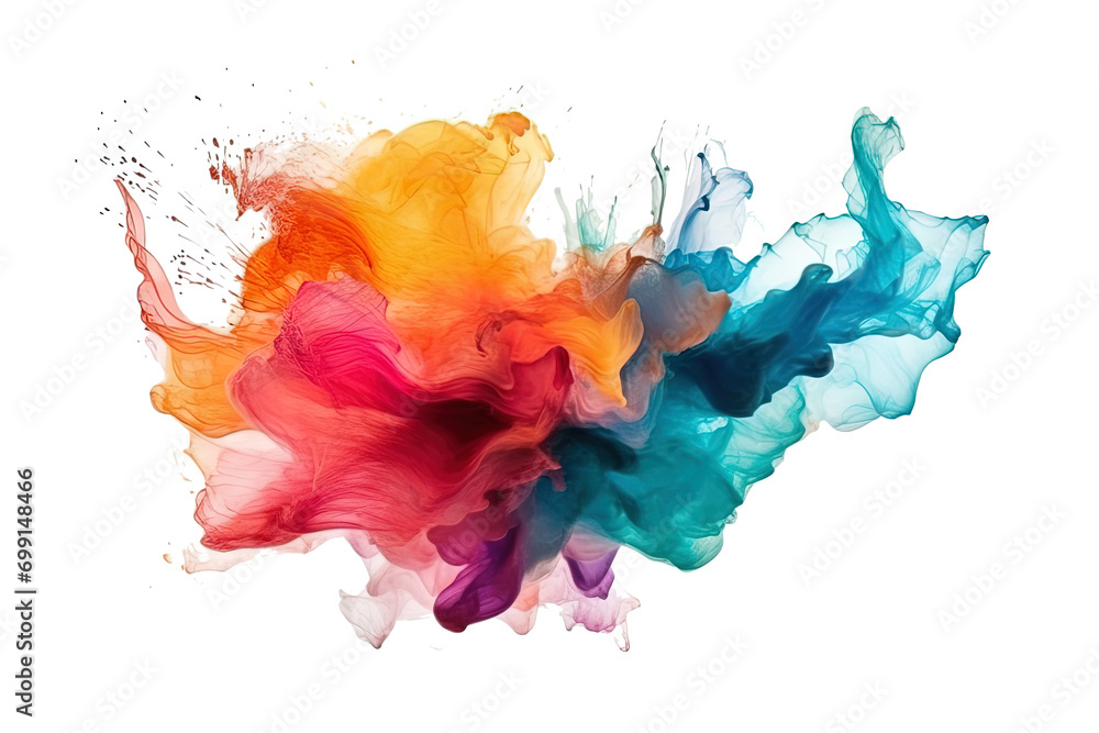 AI generated image of an explosion of colored inks on a white ...